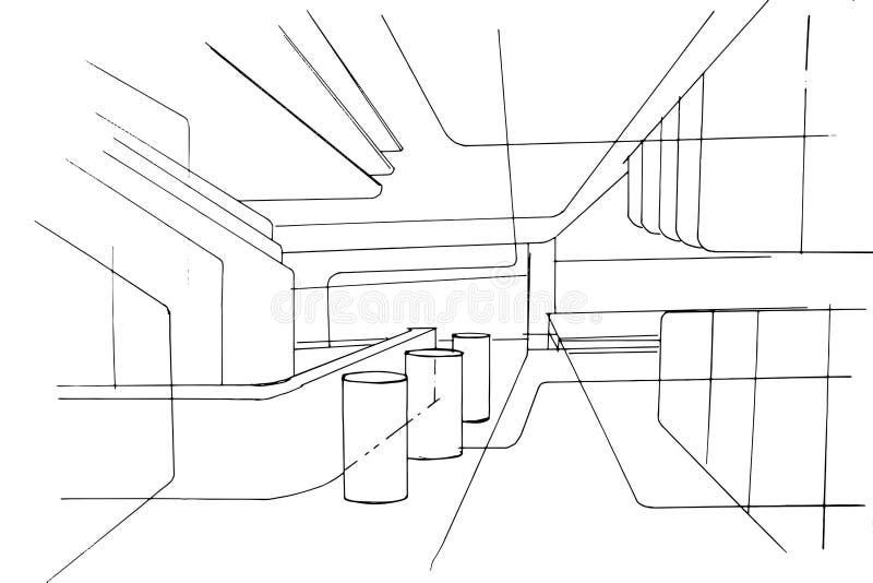 Perspective Structure Line Sketch,hall Structure,modern Design,vector ...