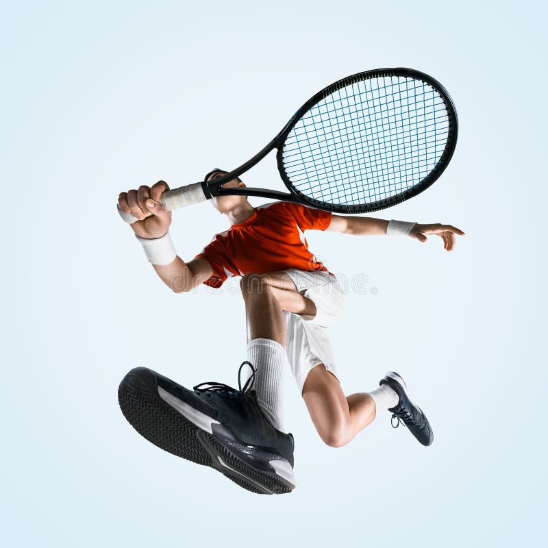 Perspective from Underneath Racket As Tennis Player Attacks with ...