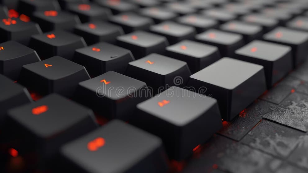 Perspective View of a Black Computer Keyboard with Illuminated Keys in ...