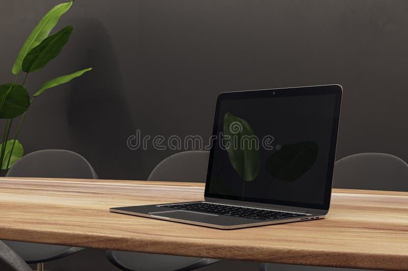 Perspective View on Blank Black with Reflection Modern Laptop Screen ...