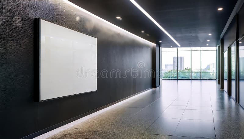 Perspective View of Blank Dark Wall with Place for Poster or Banner in ...