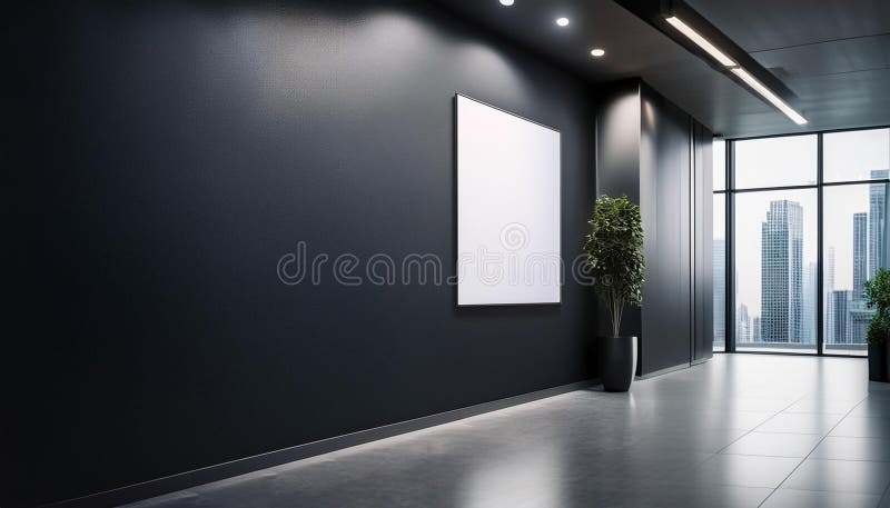Perspective View of Blank Dark Wall with Place for Poster or Banner in ...