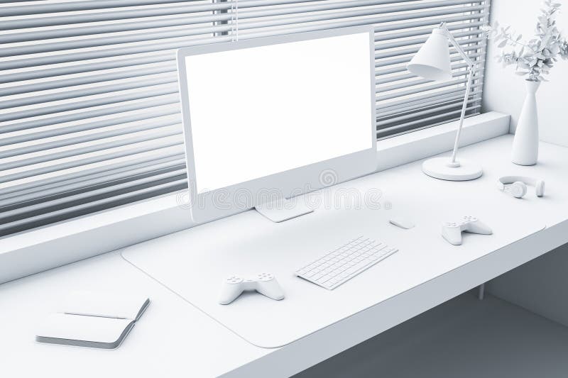 Perspective View on Blank Light Modern Computer Monitor with Place for ...