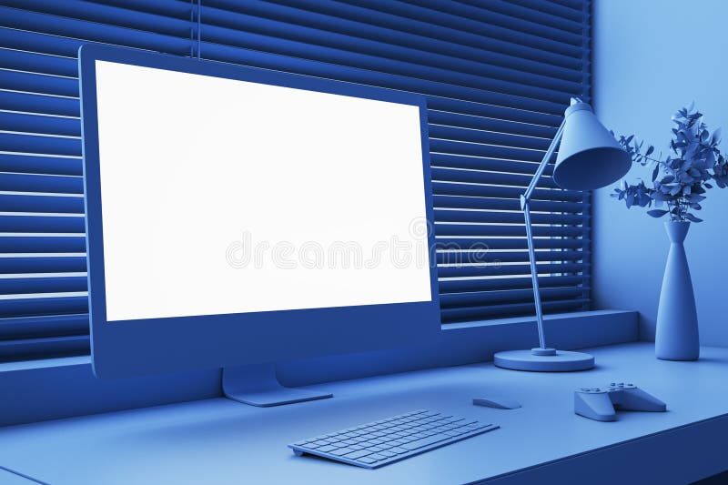 Perspective View on Blank White Computer Monitor Screen with Space for ...