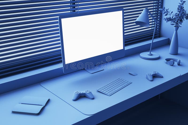 Perspective View on Blank White Modern Computer Monitor with Place for ...