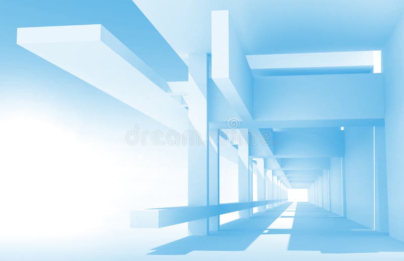 Perspective View of Blue Corridor Construction Stock Illustration ...