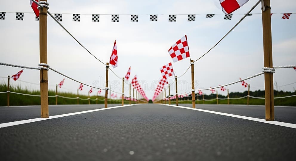Race Track Perspective with Checkered Flags Stock Illustration ...