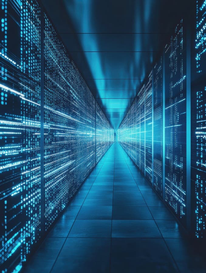 Perspective View of Clean Data Tables and Rows with Futuristic Light ...