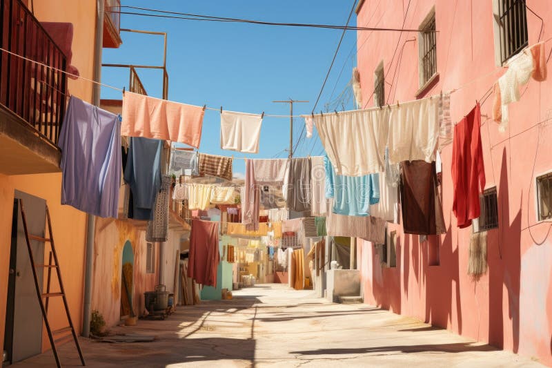 Perspective View of Clothes Drying on a Line Stock Illustration ...