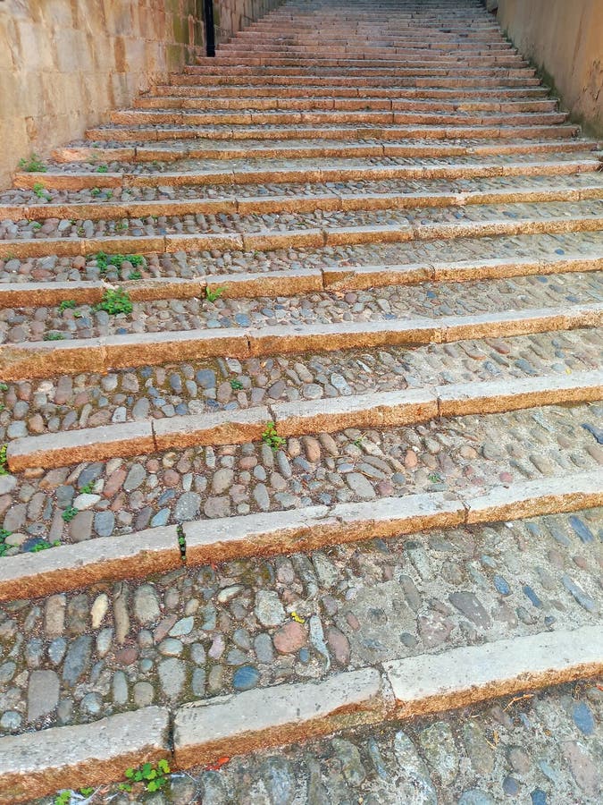Perspective View of Cobblestone and Stone Staircase. Pavement Stone ...