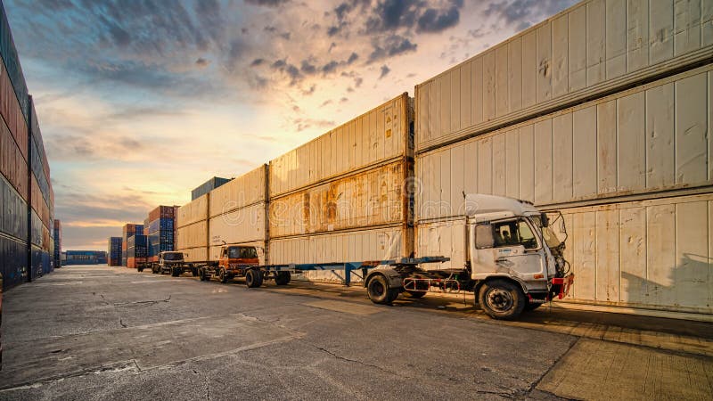 Perspective View of Containers at Containers Yard with Forklift and ...