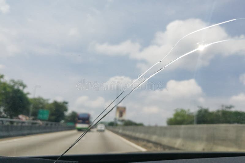 Perspective View of Cracked Car Windscreen or Windshield while D Stock ...