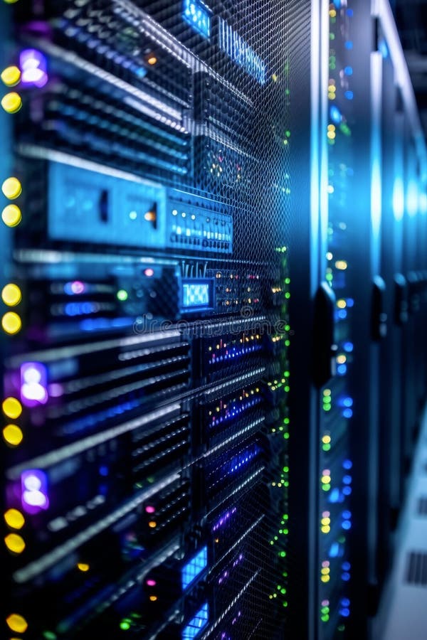 Perspective View of a Data Center Aisle with Server Racks on Both Sides ...