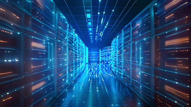 Futuristic Data Center with Glowing LED Lights and Server Racks at ...