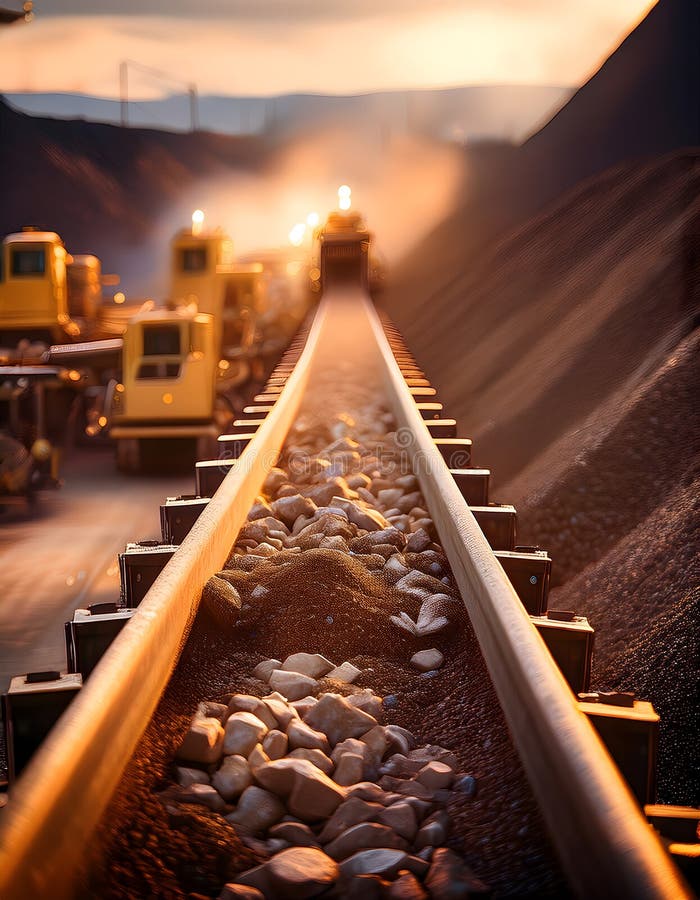 Perspective View Down a Railway Track Towards Distant Machinery at Dusk ...