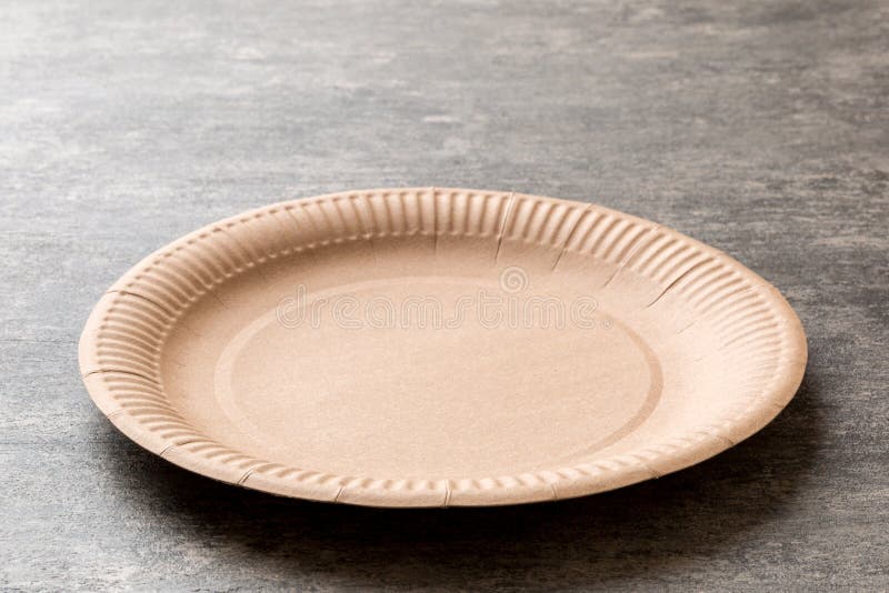 Perspective View of Eco Paper Plate on Cement Background. Empty Space ...