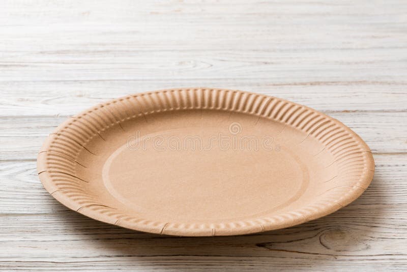 Perspective View of Eco Paper Plate on Wooden Background. Empty Space ...