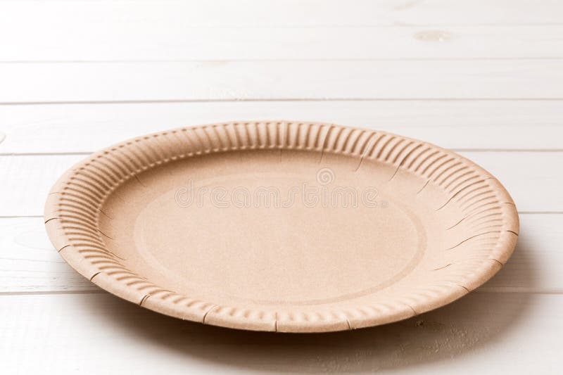 Perspective View of Eco Paper Plate on Wooden Background. Empty Space ...