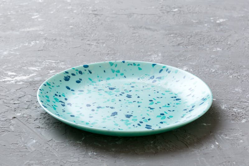 Perspective View of Empty Blue Plate on Cement Background. Empty Space ...