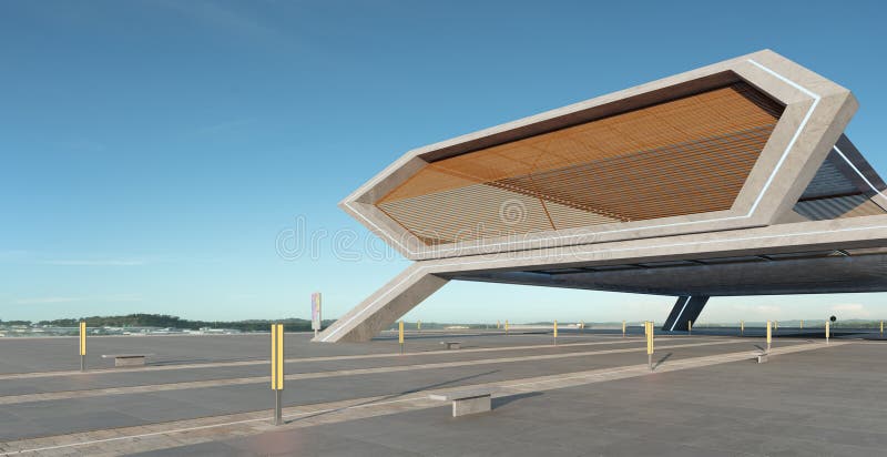 Perspective View of Empty Floor and Modern Rooftop Building Stock ...