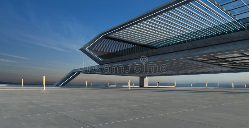 Perspective View of Empty Floor and Modern Rooftop Building Stock ...