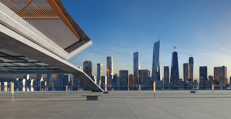 Perspective View of Empty Floor and Modern Rooftop Building Stock ...