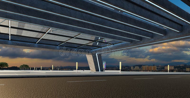 Perspective View of Empty Street and Modern Rooftop Building Stock ...