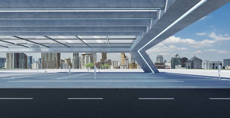 Perspective View of Empty Street and Modern Rooftop Building Stock ...