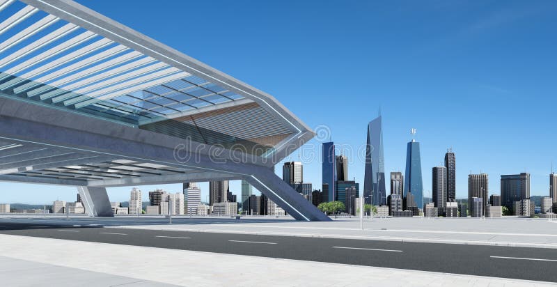 Perspective View of Empty Street and Modern Rooftop Building Stock ...