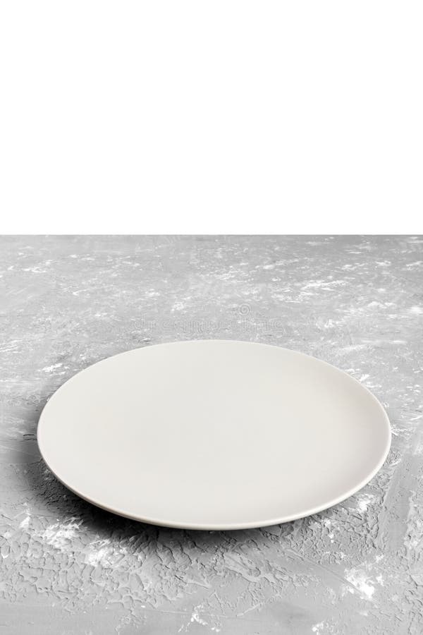 Perspective View. Empty White Plate on Gray Background Stock Photo ...