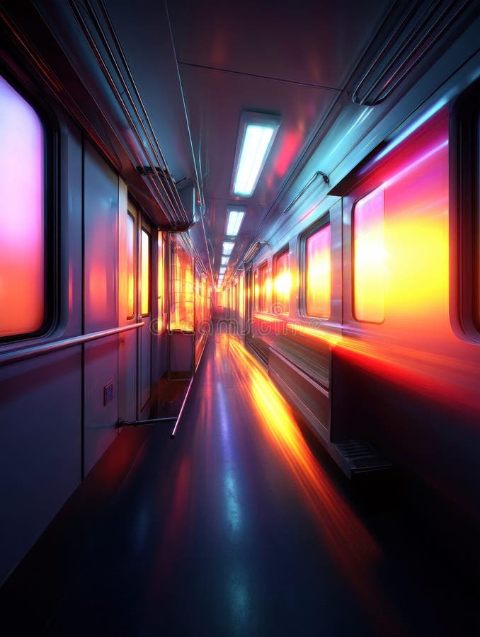 A Captivating View Inside a Train Carriage, Bathed in the Radiant Glow ...