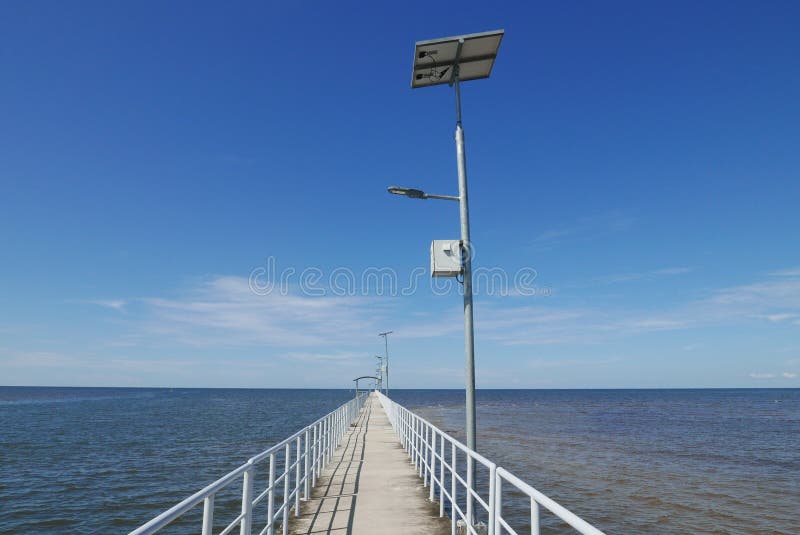 Perspective View of Jetty with LED Street Light with Solar Cell on ...