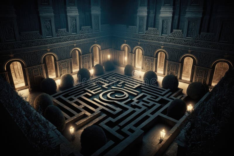Perspective View of Labyrinth at Night, with Cinematic Intricate ...