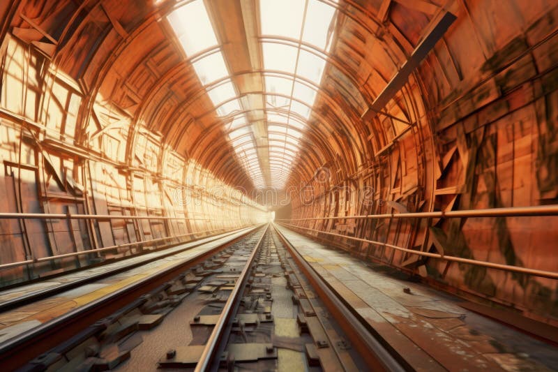 Perspective View of Long, Curved Subway Tunnel Stock Illustration ...