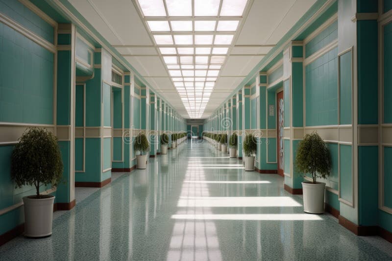 Perspective View of a Long Hospital Hallway Stock Photo - Image of ...