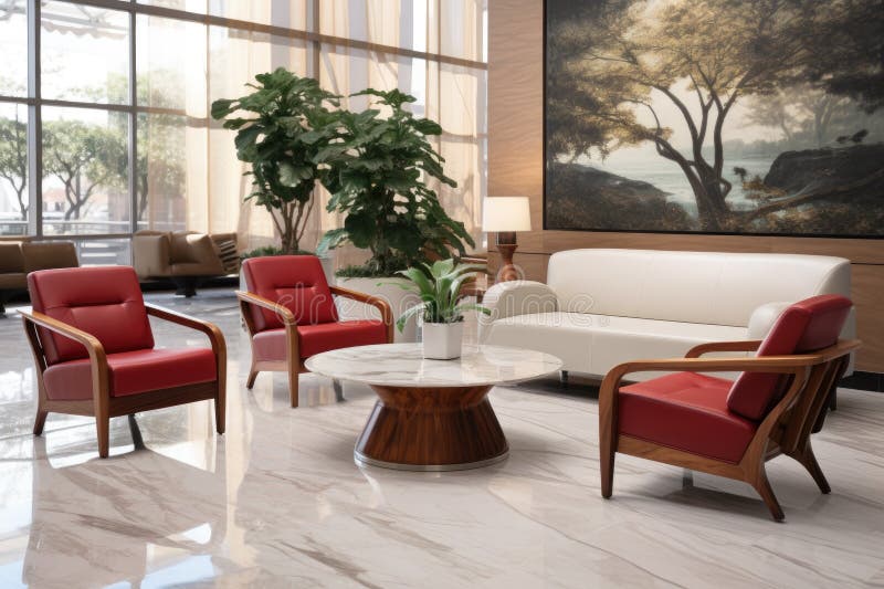 Perspective View of Modern Armchairs and a Coffee Table in the Lobby ...