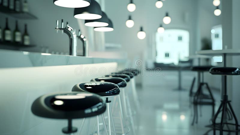 Perspective View of Modern Bar Stools in a Cafe Stock Illustration ...