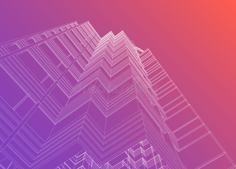 Perspective View of Modern Building on Colorful Gradient Sunset Stock ...