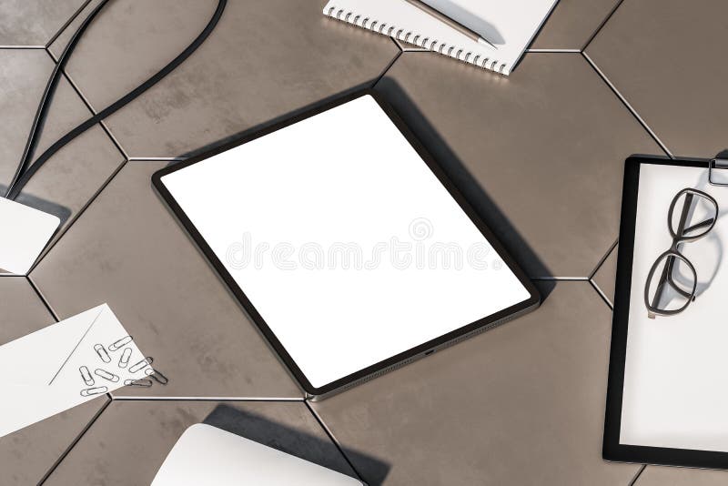 Perspective View on Modern Digital Tablet with Blank White Screen and ...