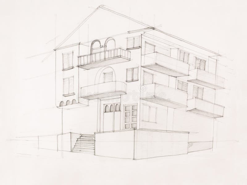 Modern House Perspective Drawing Stock Vector - Illustration of autocad ...