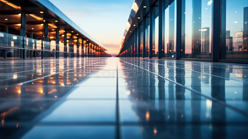 Perspective View of Modern Office Building at Night Stock Illustration ...