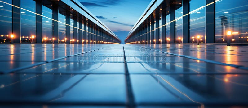 Perspective View of Modern Office Building at Night Stock Illustration ...