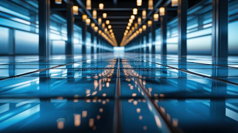 Perspective View of Modern Office Building at Night Stock Illustration ...