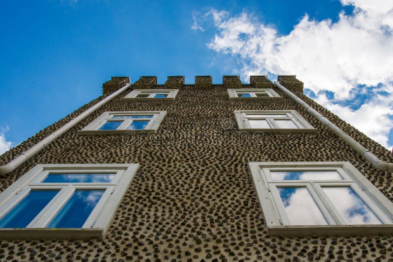 Perspective View of Old House, Bottom Up View. Blue Sky Stock Photo ...