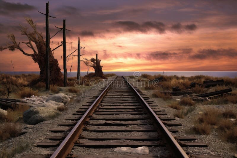 Perspective View of Old Tracks Leading into the Horizon Stock ...