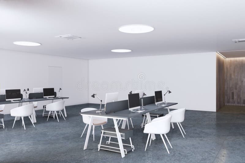 Perspective View of Open Space Office Coworking Interior with ...