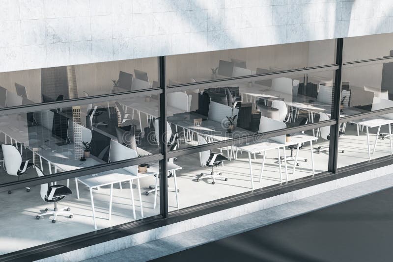 Perspective View from Outside through Panoramic Windows on Minimalistic ...