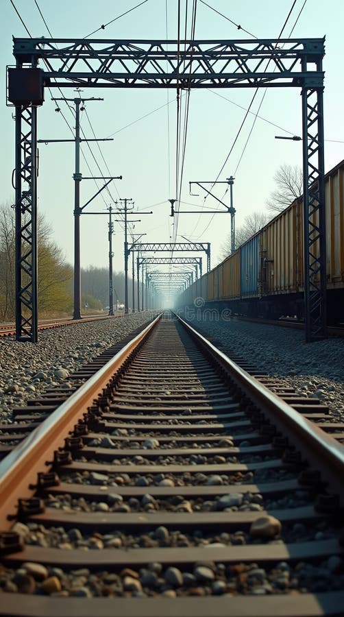 Perspective View of Railway Switch System on a Sunny Day Stock ...