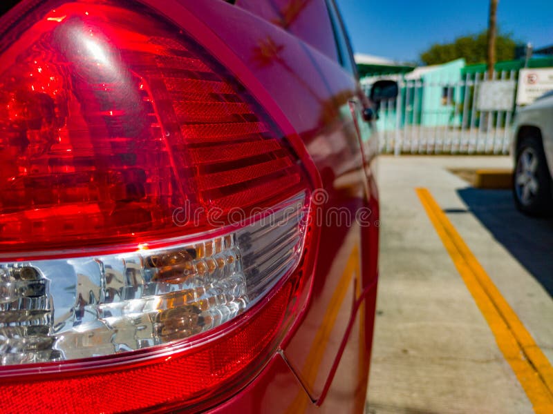 Perspective View of a Rear Light of a Parked Car... Stock Photo - Image ...