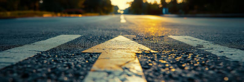 A Perspective View of a Road with a Fading Yellow Arrow Pointing ...